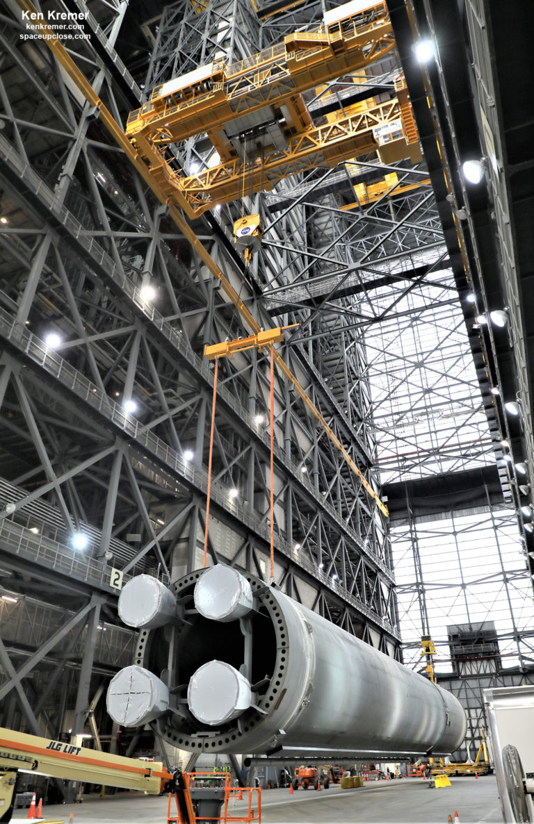 SLS Core Stage Pathfinder Goes Vertical in VAB at KSC: Photos – Space ...