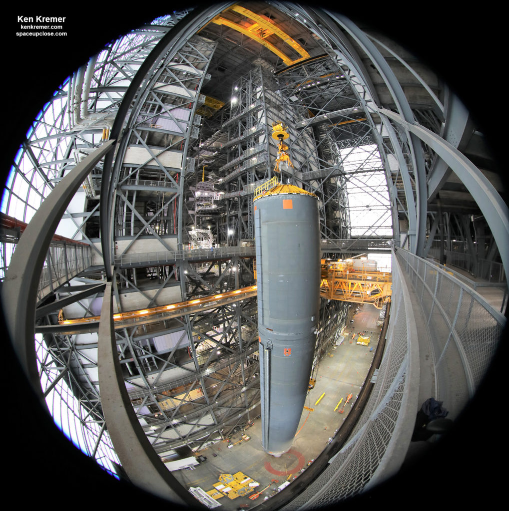 SLS Core Stage Pathfinder Goes Vertical in VAB at KSC: Photos – Space ...