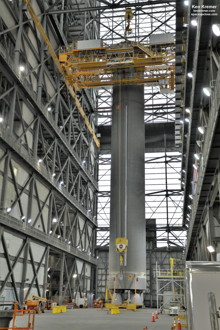 SLS Core Stage Pathfinder Goes Vertical in VAB at KSC: Photos – Space ...