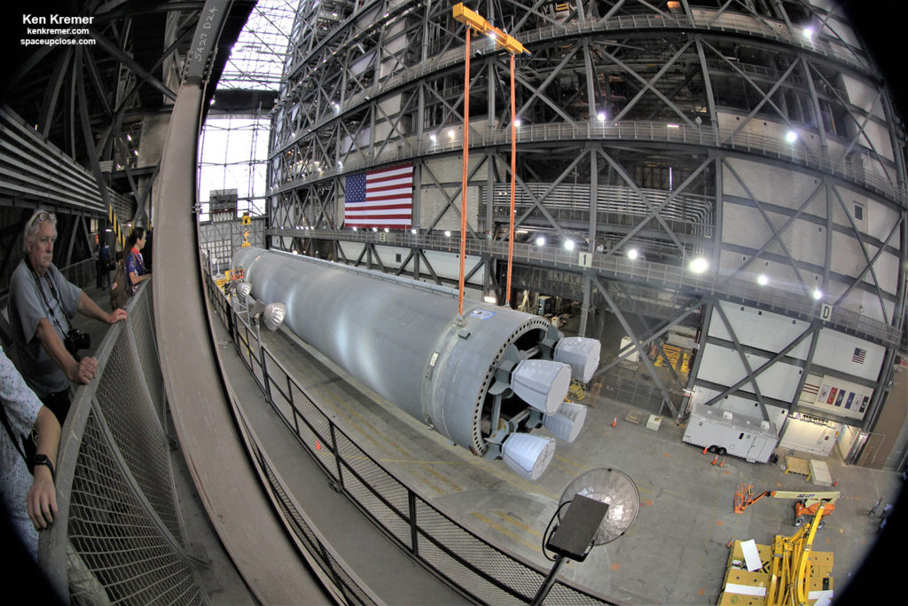 SLS Core Stage Pathfinder Goes Vertical in VAB at KSC: Photos – Space ...
