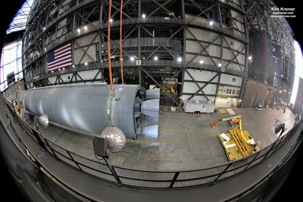 SLS Core Stage Pathfinder Goes Vertical in VAB at KSC: Photos – Space ...