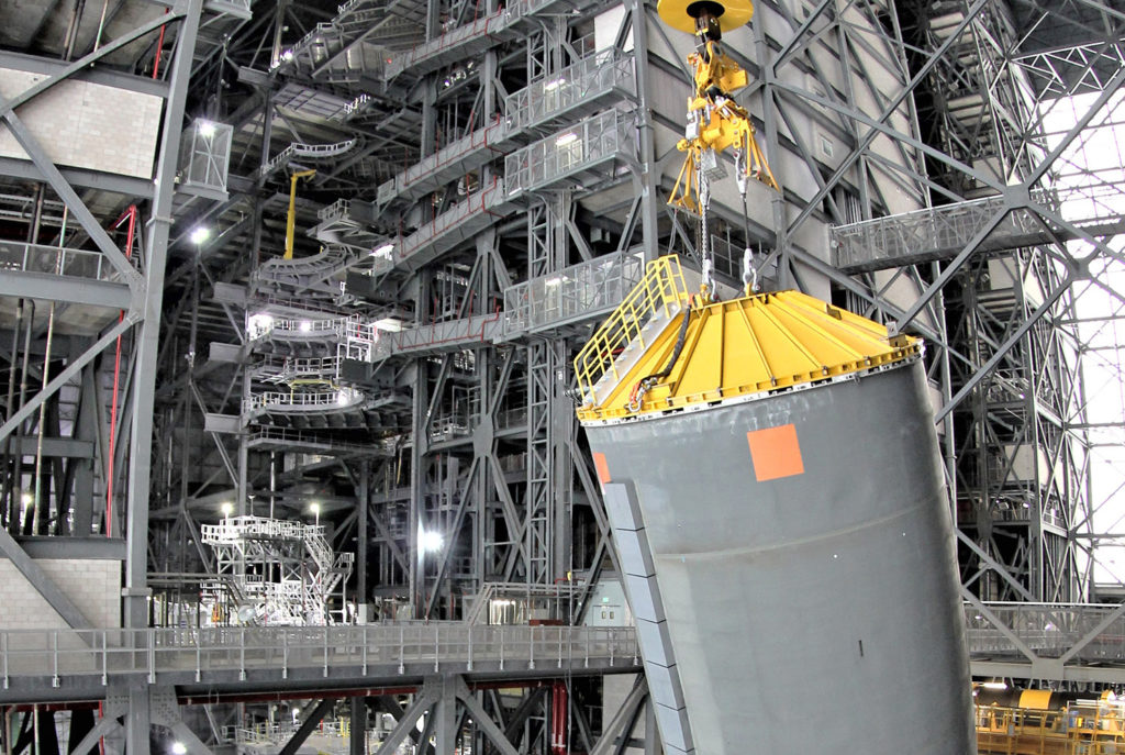 SLS Core Stage Pathfinder Goes Vertical in VAB at KSC: Photos – Space ...