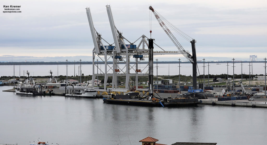 1st Quadruply Launched/Landed SpaceX 1st Stage Booster Craned off ...