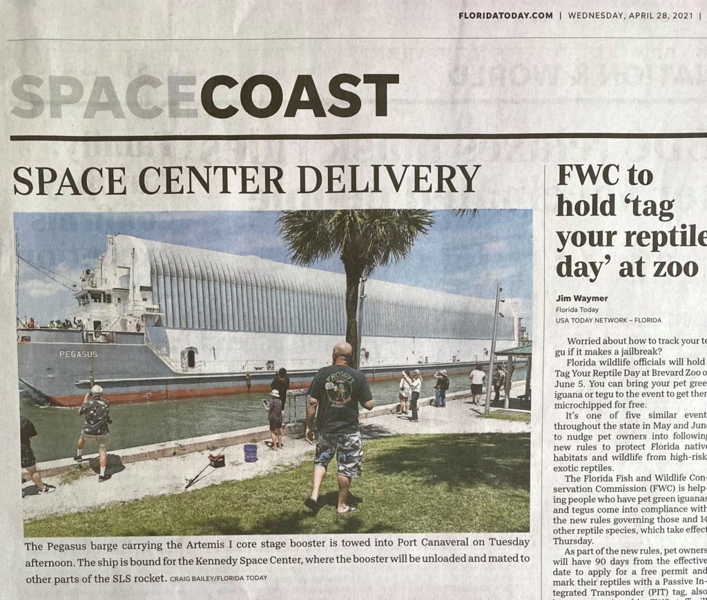 NASA’s 1st SLS Core Stage Arrives by Barge at Kennedy Space Center ...