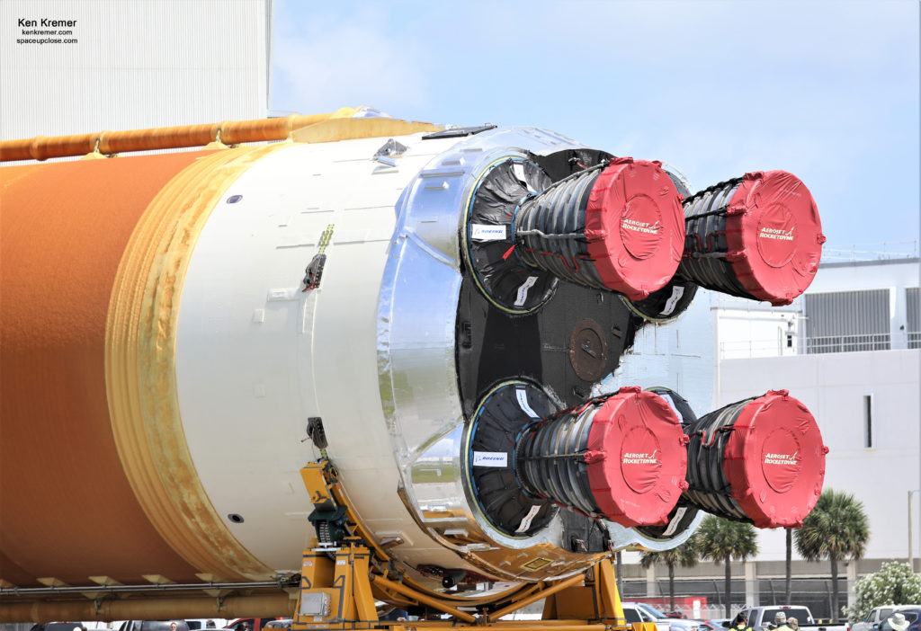 NASA’s 1st SLS Core Stage Lifted Vertical and Stacked Between Twin ...