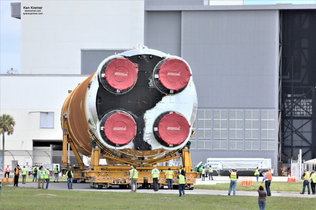 NASA’s 1st SLS Core Stage Lifted Vertical and Stacked Between Twin ...