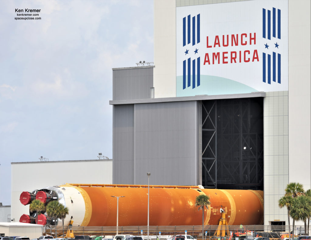 NASA’s 1st SLS Core Stage for Artemis 1 Moon Mission Rolls off Barge ...