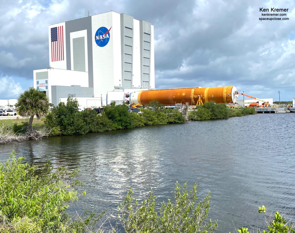 NASA’s 1st SLS Core Stage Lifted Vertical and Stacked Between Twin ...
