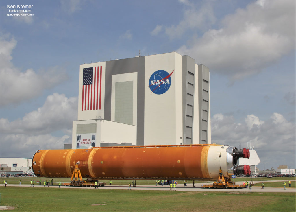 NASA’s 1st SLS Core Stage for Artemis 1 Moon Mission Rolls off Barge ...