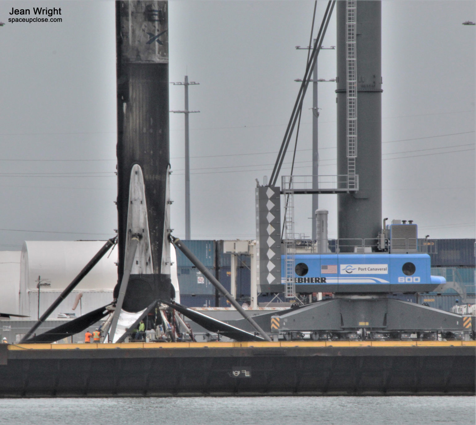Sooty 9X Flown SpaceX Falcon 9 Booster Arrives at Port Canaveral, 2nd ...