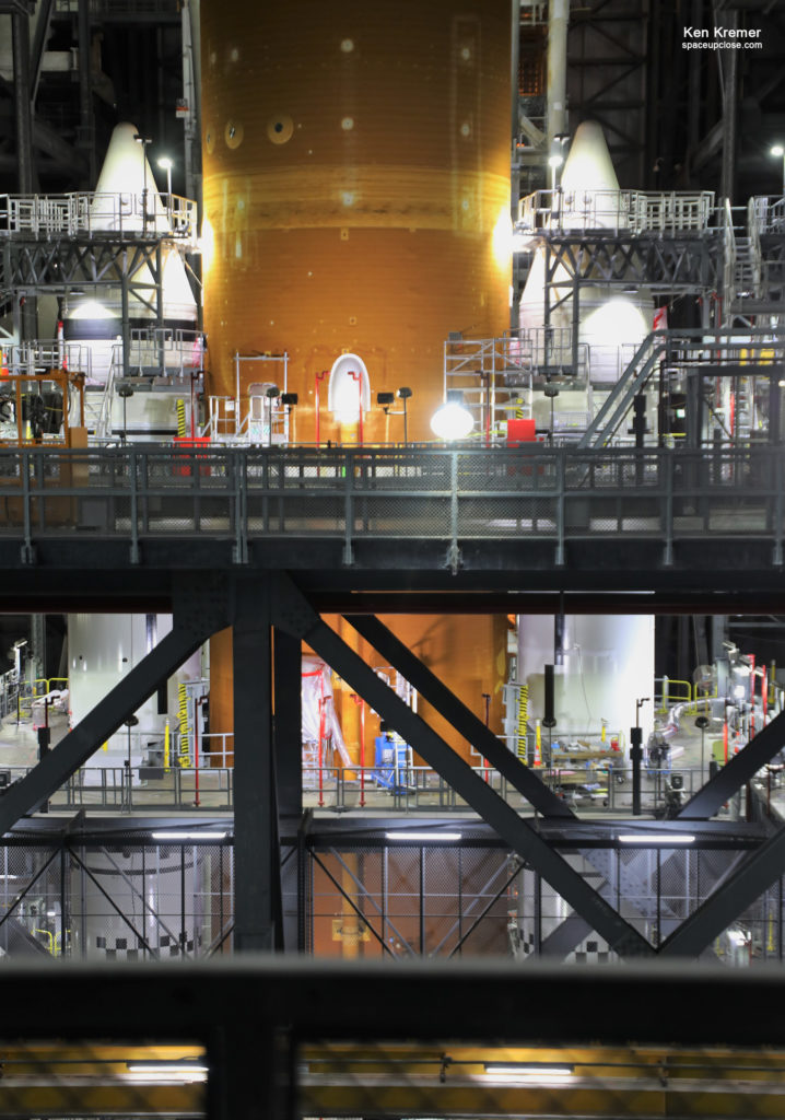 SLS Unveiled in VAB as NASA Retracts Last Work Platforms Ahead of KSC ...