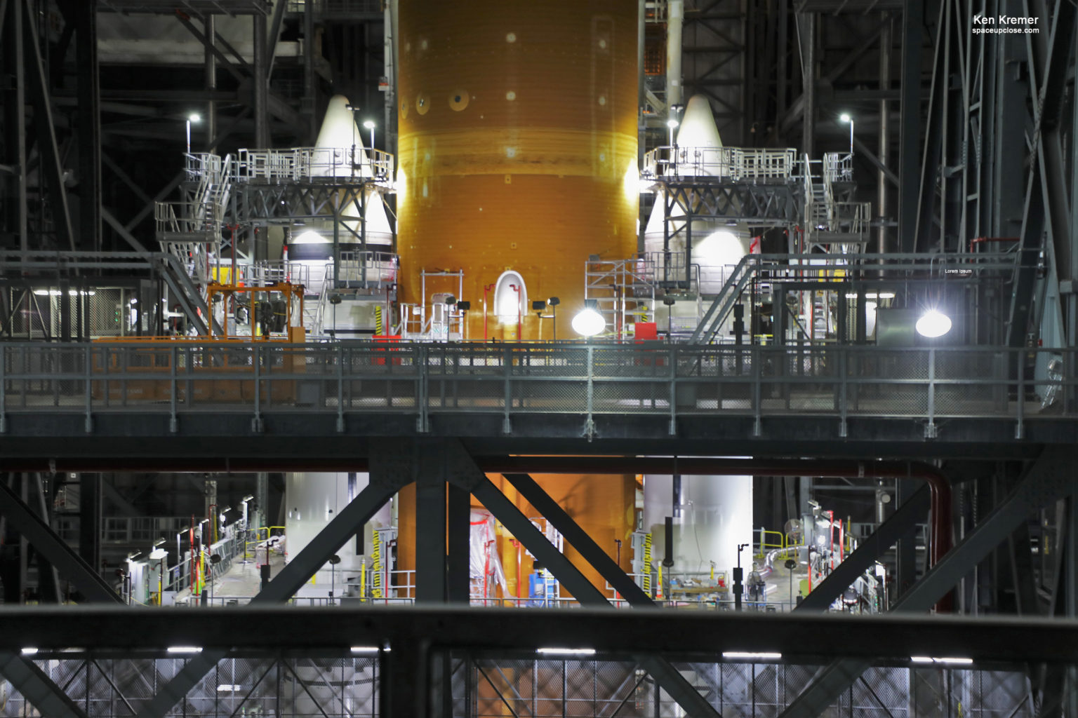 SLS Unveiled in VAB as NASA Retracts Last Work Platforms Ahead of KSC ...