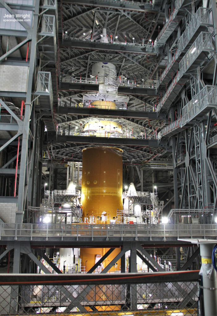 SLS Unveiled in VAB as NASA Retracts Last Work Platforms Ahead of KSC ...