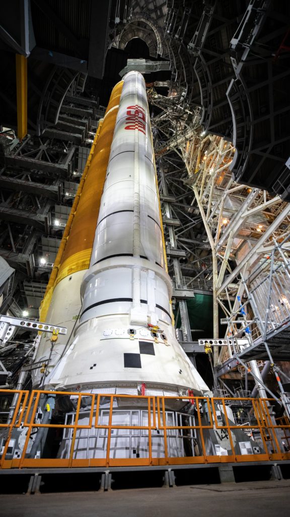 SLS Unveiled in VAB as NASA Retracts Last Work Platforms Ahead of KSC ...